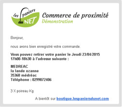 Confirmation de la commande par email | Paniers du net